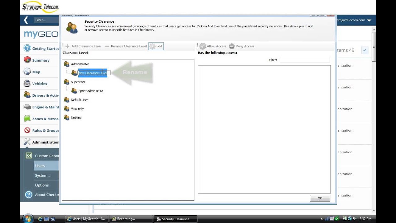 Creating Security Clearance Levels for MyGeotab Users - YouTube