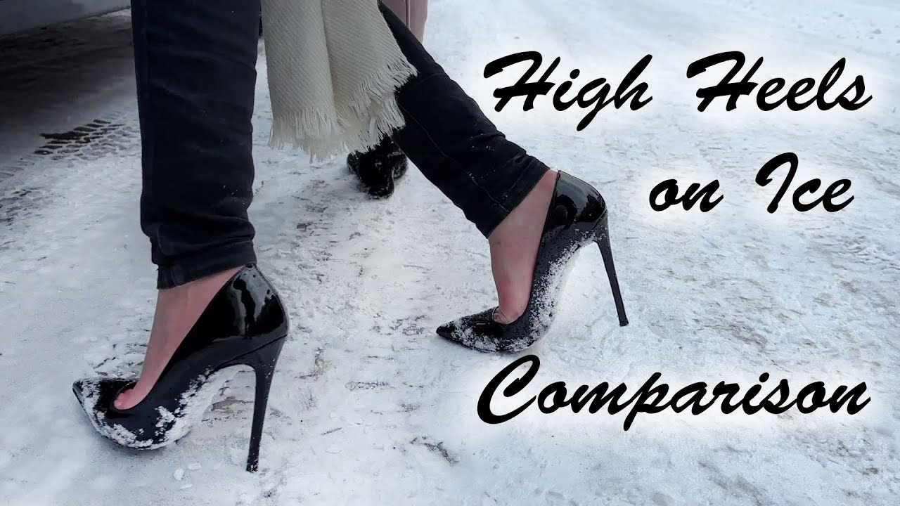 High Heels on Ice, Falling Down on High Heels, High Heels sliding on ...