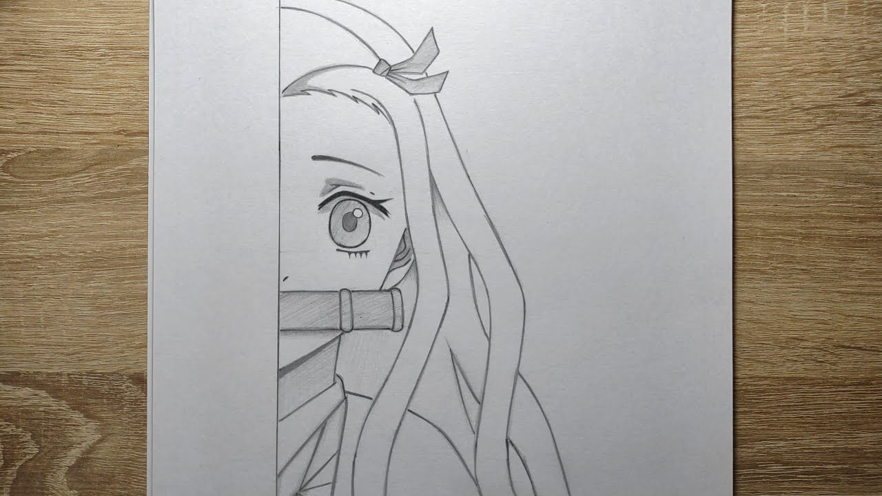 how to draw Nezuko half face step-by-step | Kako nacrtati Nezuko korak ...