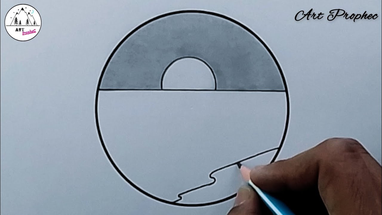 Pencil Sunset Scenery - Beautiful Circle Drawing - YouTube