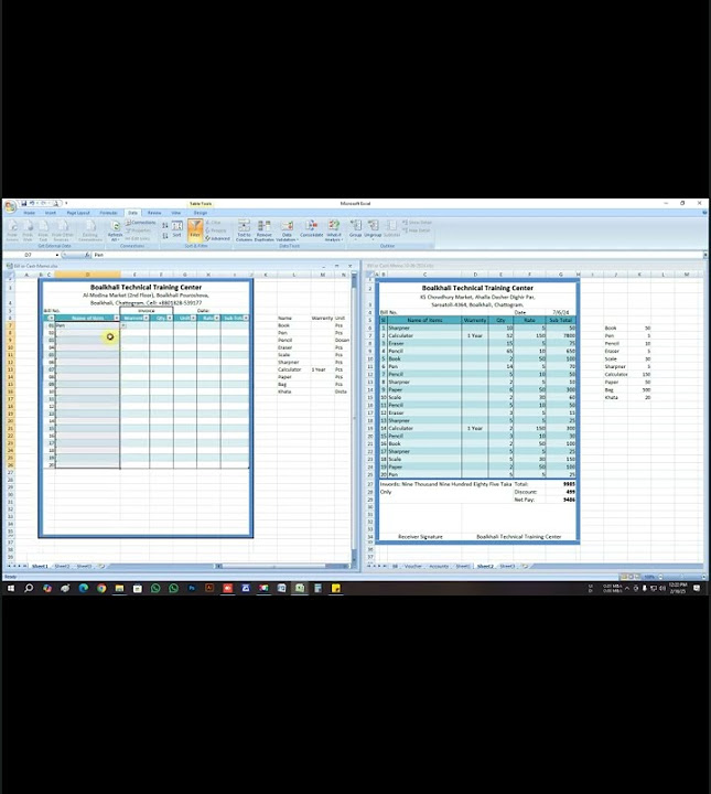 Bill or Cash Memo in Excel Shorts 30 #excel #excel2007 #exceltips #spreadsheetsoftware # ...
