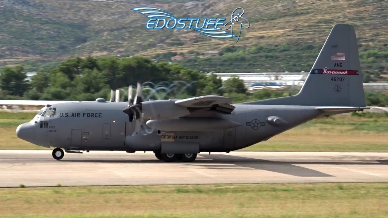 USAF Hercules C-130H Takeoff - Power Back & Awesome Propeller Tip ...