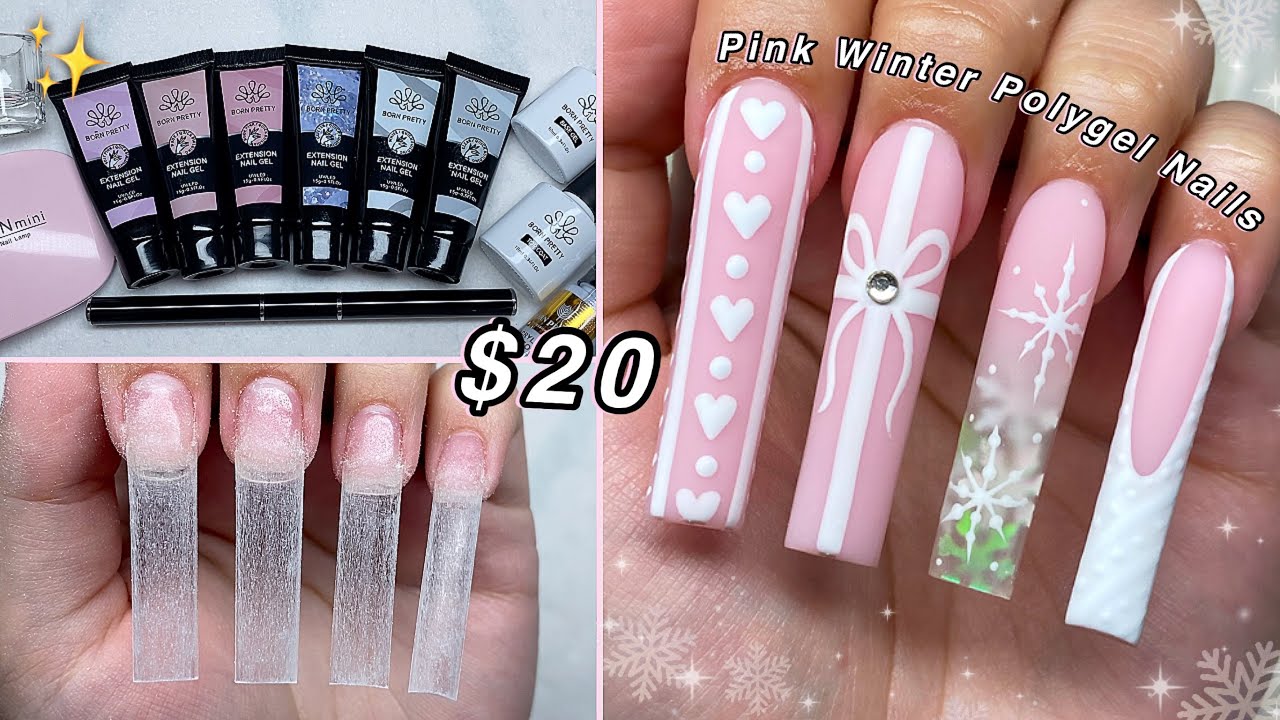 TESTING A HUGE $20 POLYGEL KIT FROM AMAZON! PINK WINTER POLYGEL NAILS ...