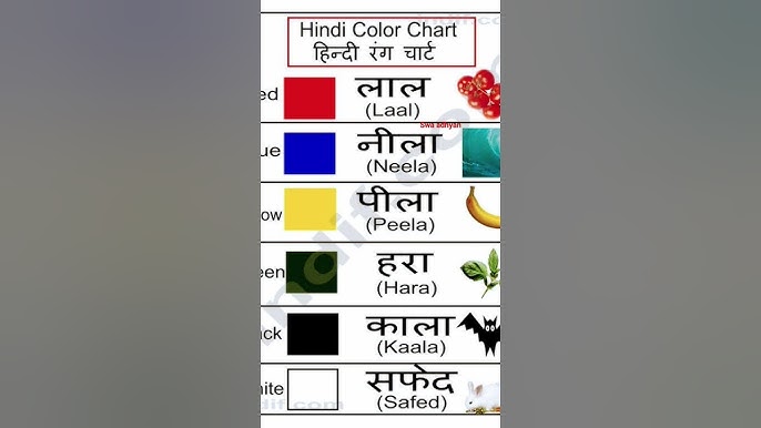 Hindi Colors Hindi Color Chart- Hindi Colour Name In Hindi And