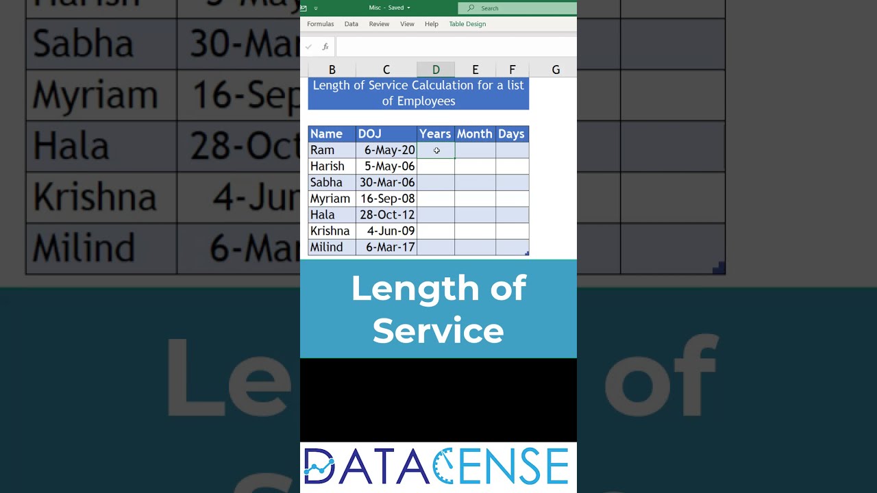 Calculate Length Of Service DATEDIF Function In Excel YouTube Calculate Length Of Service DATEDIF Function In Excel YouTube