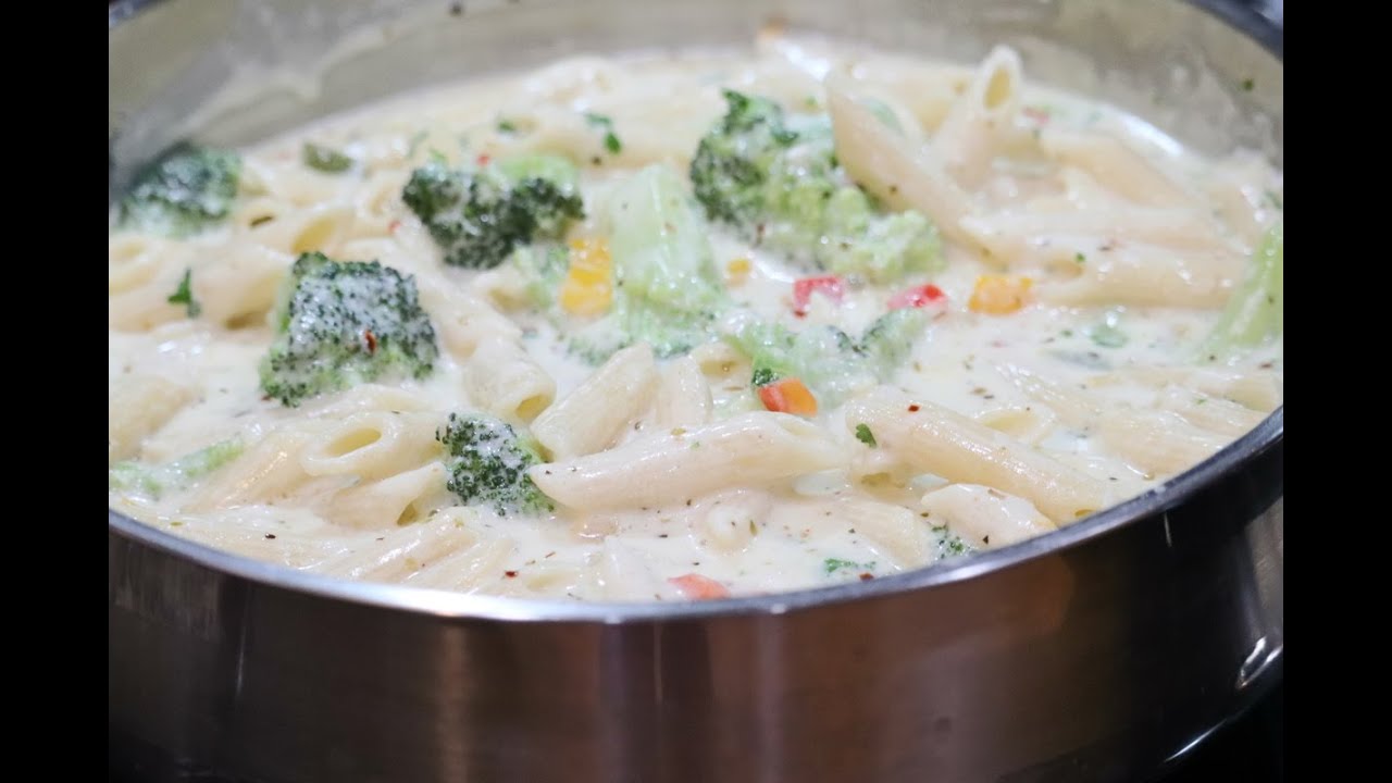 WHITE SAUCE PASTA RECIPE.CREAMY PASTA WITH BROCCOLI.SUPER TASTY CREAMY ...