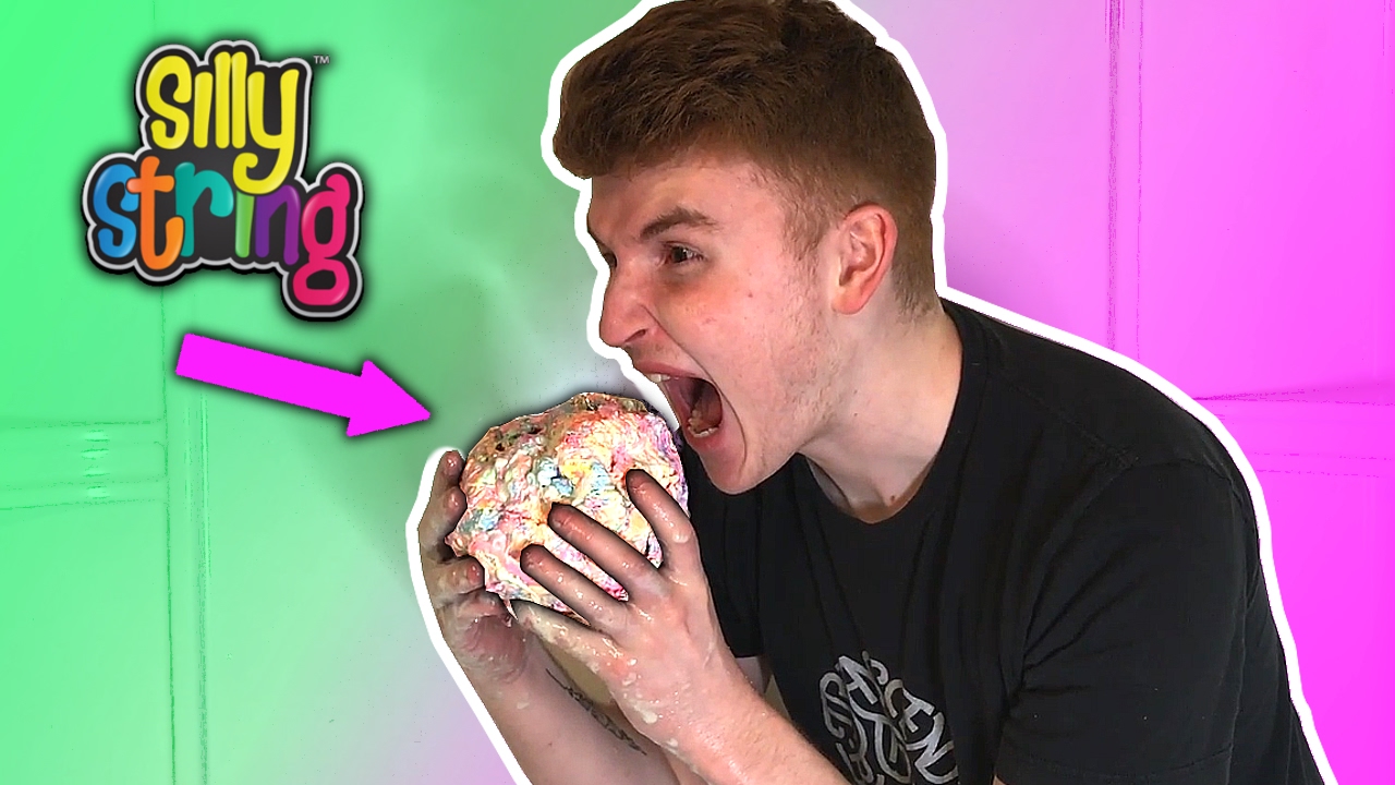 EATING THE BIGGEST BALL OF SILLY STRING SLIME ( DIY Silly String ball ...