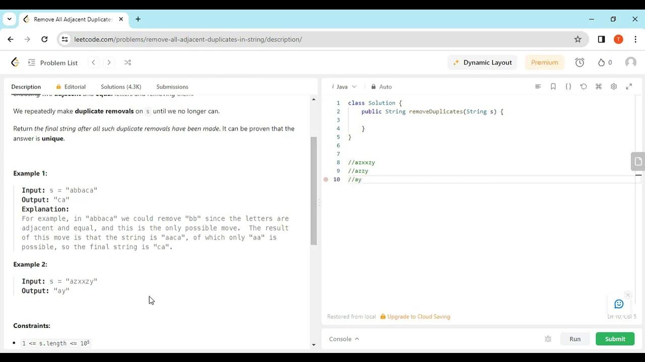 1047 Remove All Adjacent Duplicates In String Leetcode Strings Fundamentals Youtube