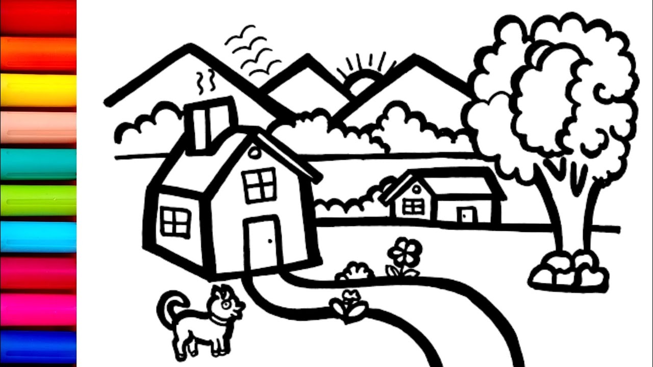 How to Draw A House Landscape || House Drawing Step by step easy ...