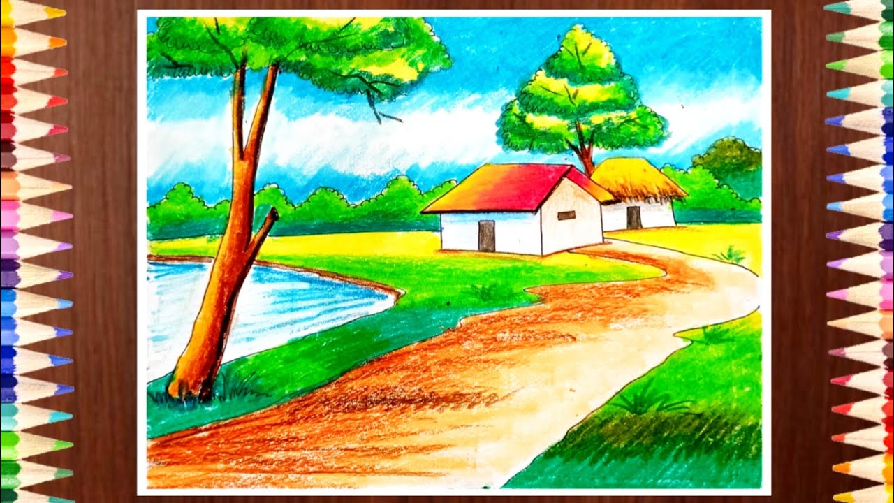 Realistic Village Scenery #viral #drawing #trending #art #art # ...
