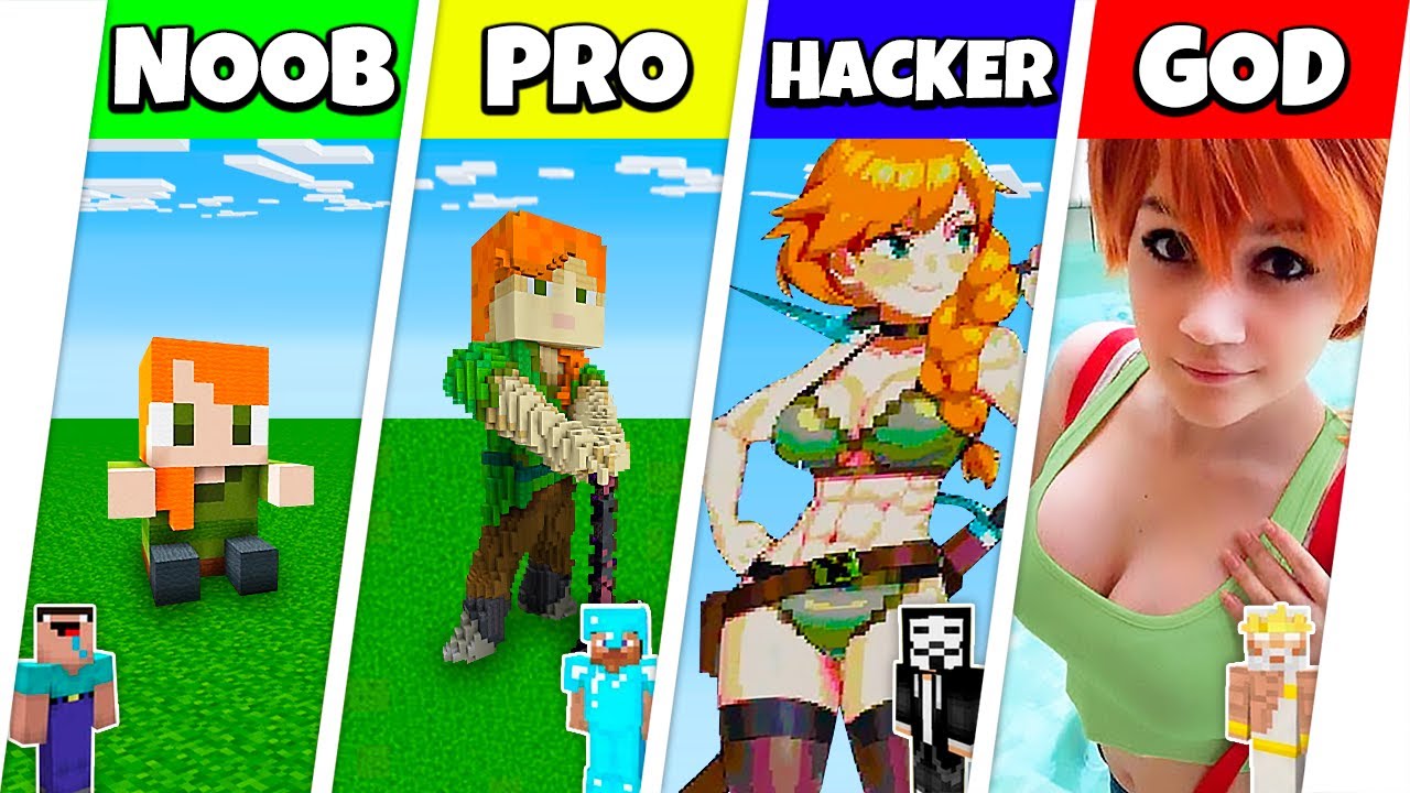 Minecraft Battle: NOOB vs PRO vs HACKER vs GOD: ALEX STATUE HOUSE BASE BUILD CHALLENGE ...
