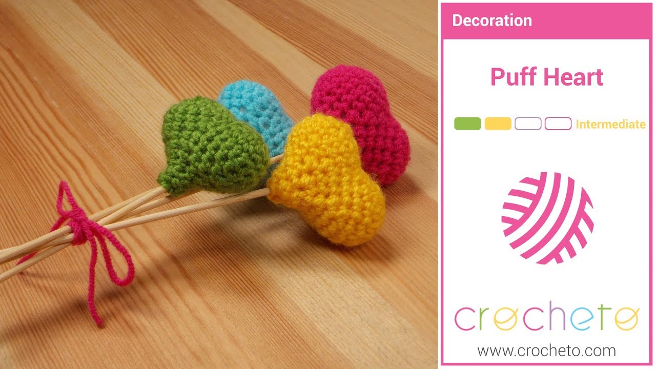 Learn how to Crochet: Puff Heart - Crochet heart pattern - YouTube