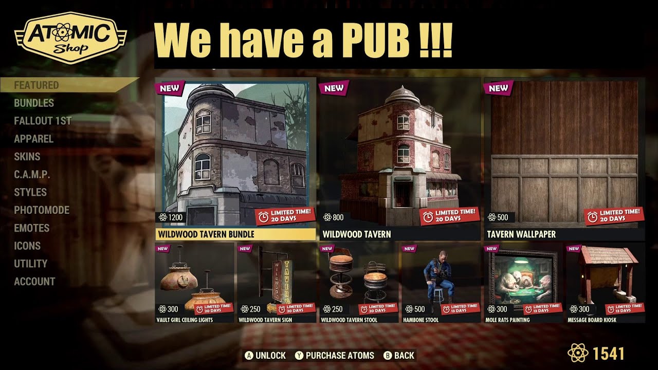 Wildwood Tavern bundle Fallout 76 Atom store showcase - YouTube