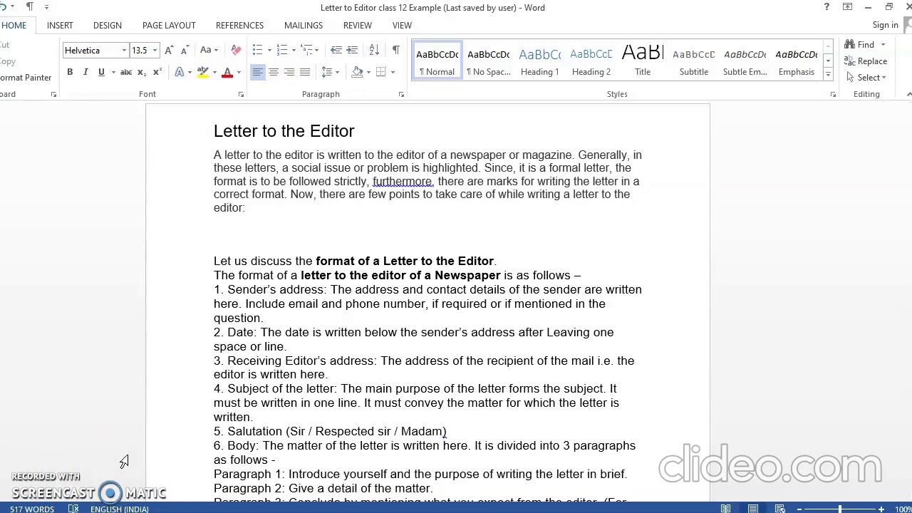 Letter to the Editor Class XII English by RAJNI JOSHI - YouTube