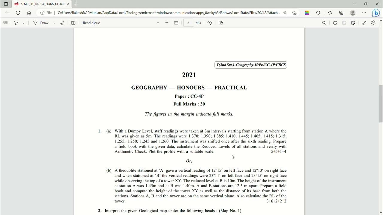SEM-2 BA BSc HONS GEOGRAPHY CC-4P PRACTICAL CALCUTTA UNIVERSITY QUESTION PAPER#2021 - YouTube