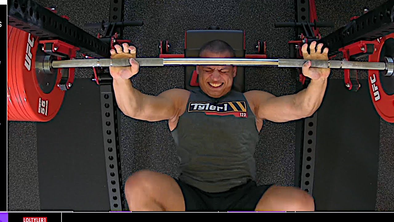 Tyler1 lift 415 lbs / 188 kg Bench - loltyler1 Power Meet 3 - YouTube
