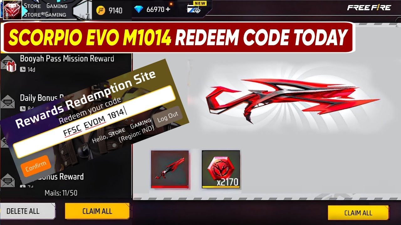 Redeem Code Giveaway SCORPIO EVO M1014 | FREE SCORPIO EVO M1014 FREE FIRE REDEEM CODE - YouTube