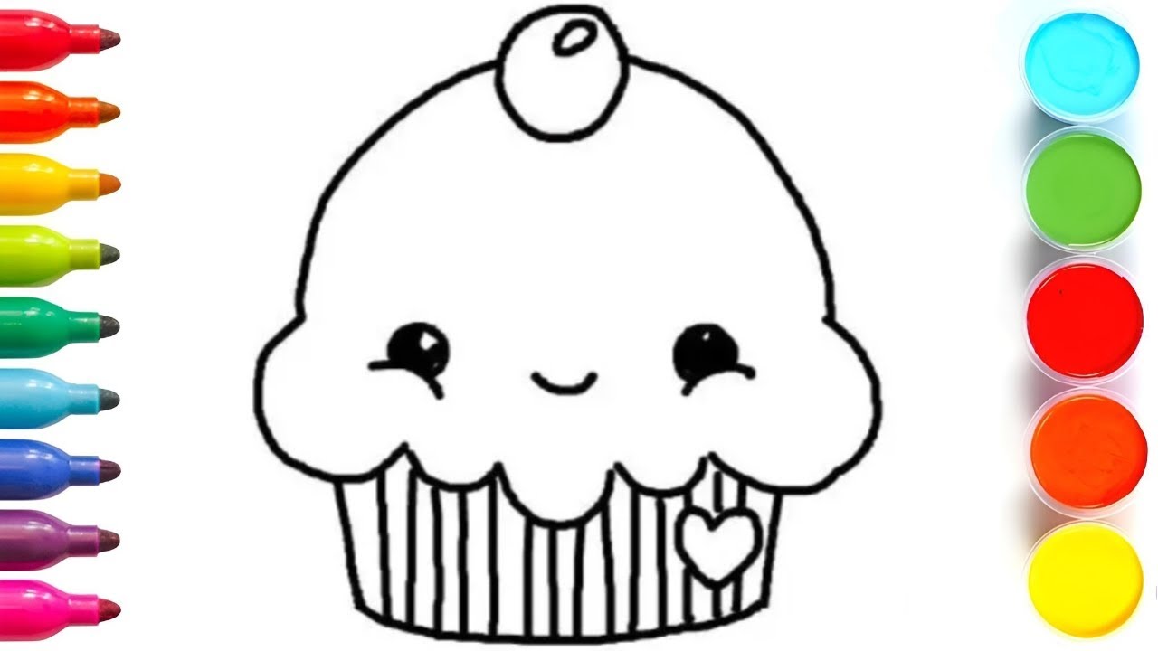 How to draw Cute Cupcake for kids// Drawing tutorial for a kids ...