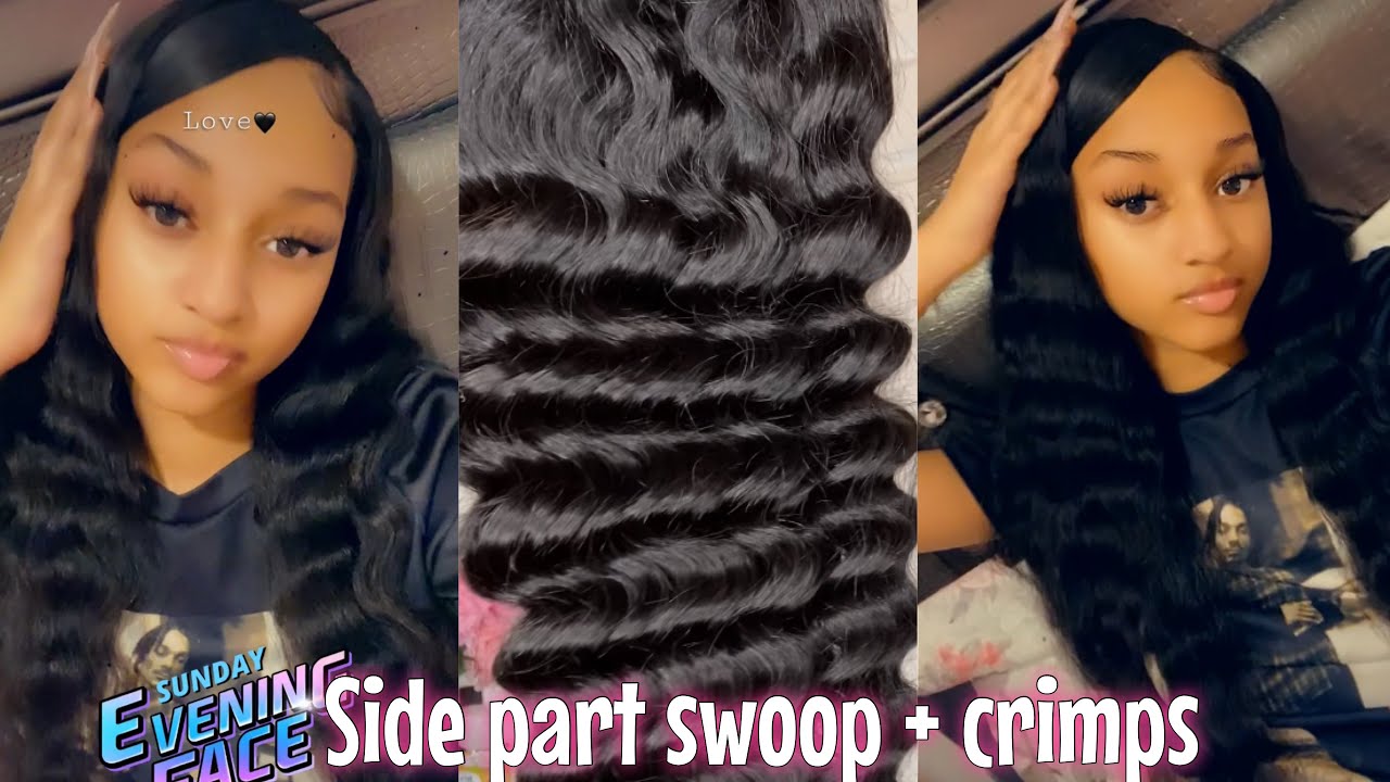 Side part swoop + crimps on loose deep wave || Reshine Hair - YouTube