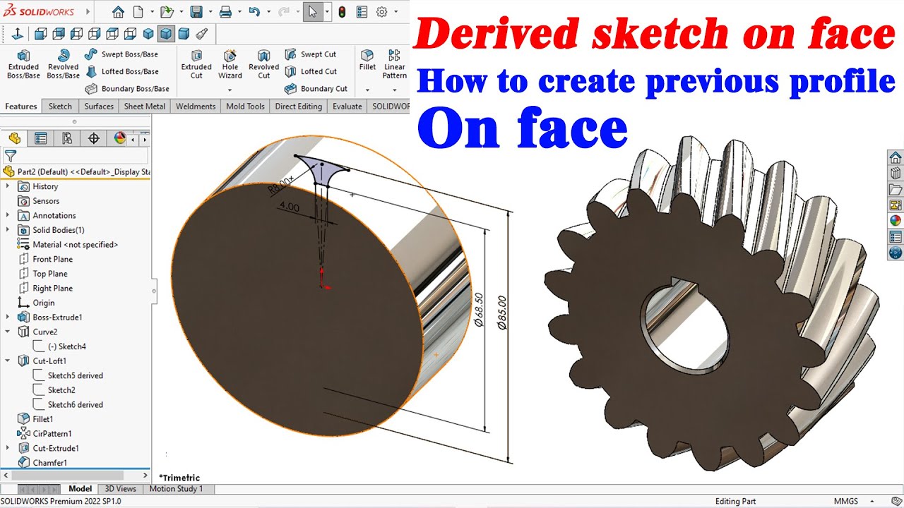 How to apply derived sketch on face | Derived sketch in solidworks | solidworks tutorial - YouTube