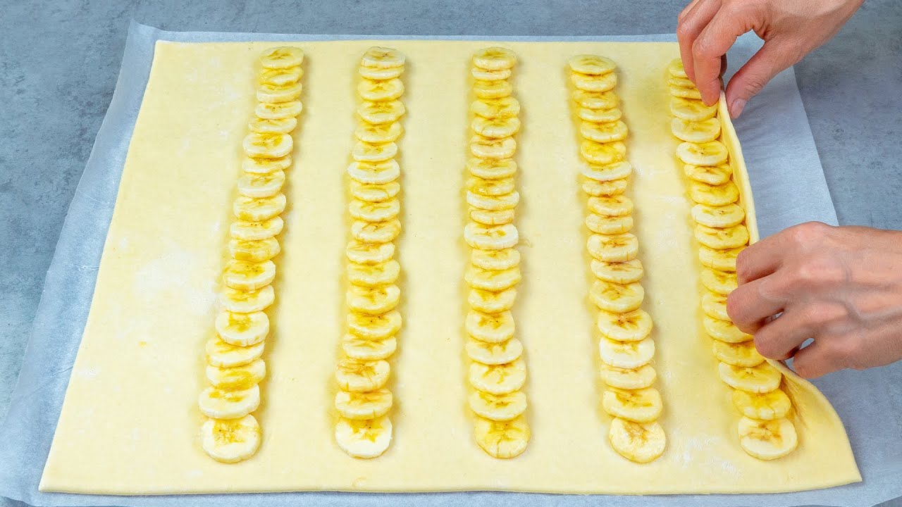 Dessert in 5 minutes! Just puff pastry and bananas - YouTube