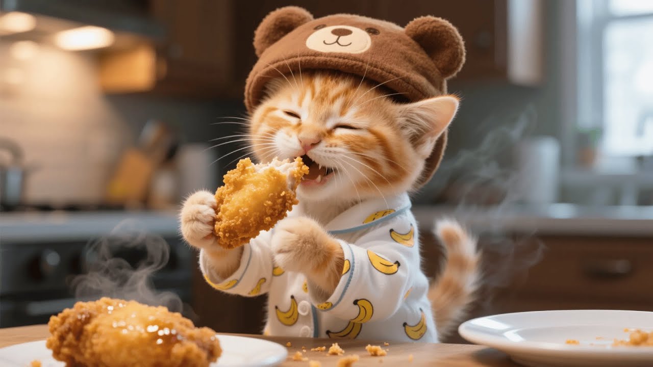 Ginger Kitten Goes Crazy for Fried Chicken — Mama Cat Teaches Her How ...