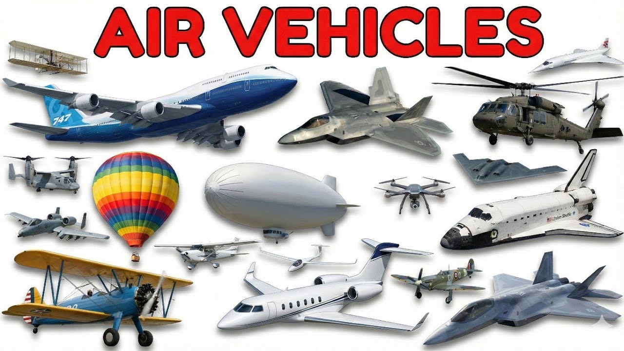 Air Transport Vehicles for Kids | Airplane, Helicopter, Hot Air Balloon ...