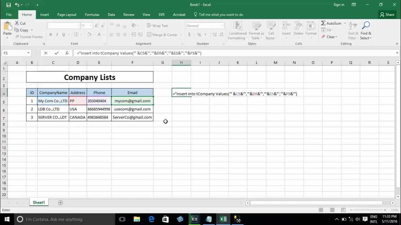 How to Generate sql insert/delete/update script from excel 2016 - Part 1 - YouTube