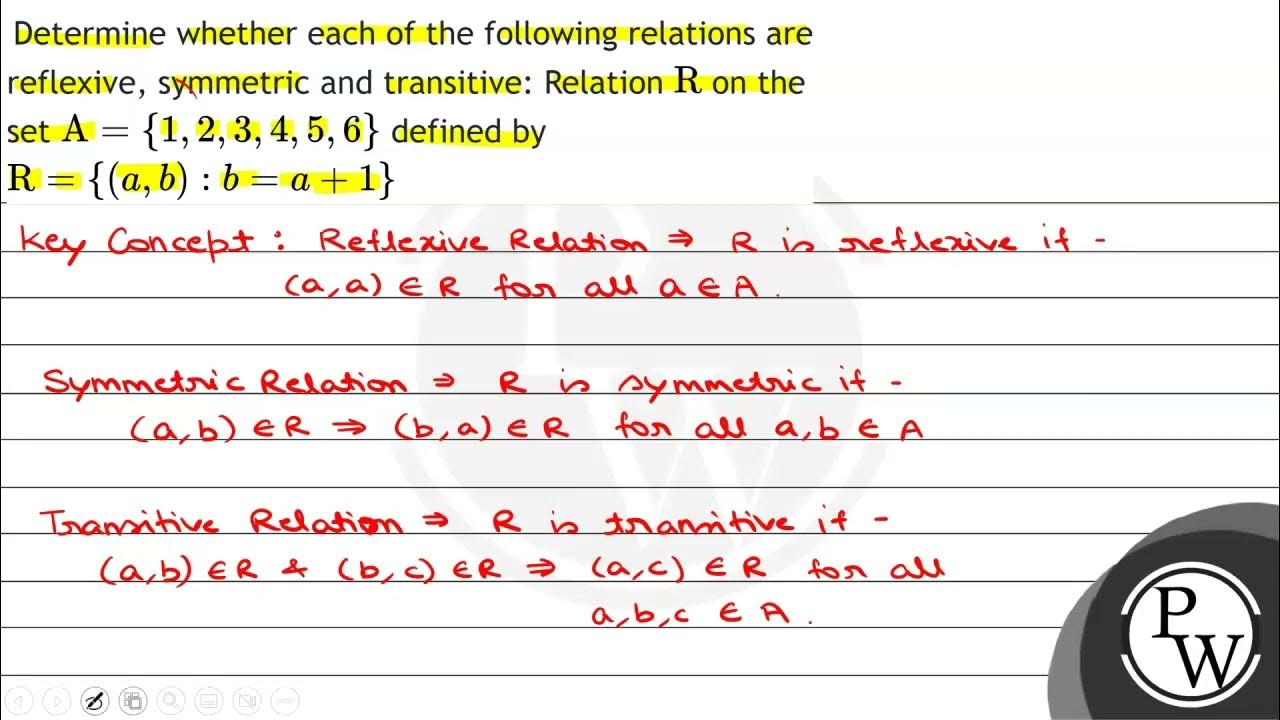 Determine whether each of the following relations are reflexive ...