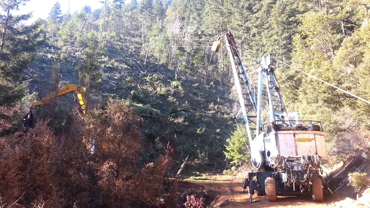 Downhill yarder logging - YouTube