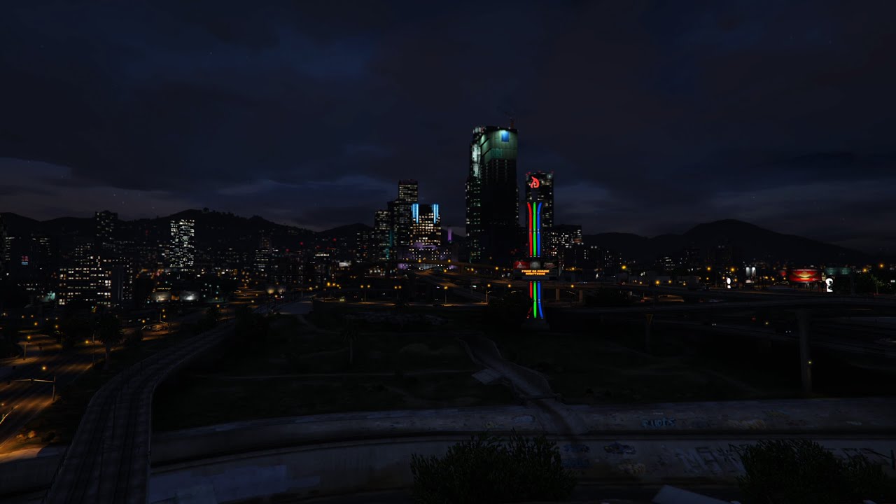 Downtown Night View | GTA V Los Santos River (City Sounds | ASMR) - YouTube
