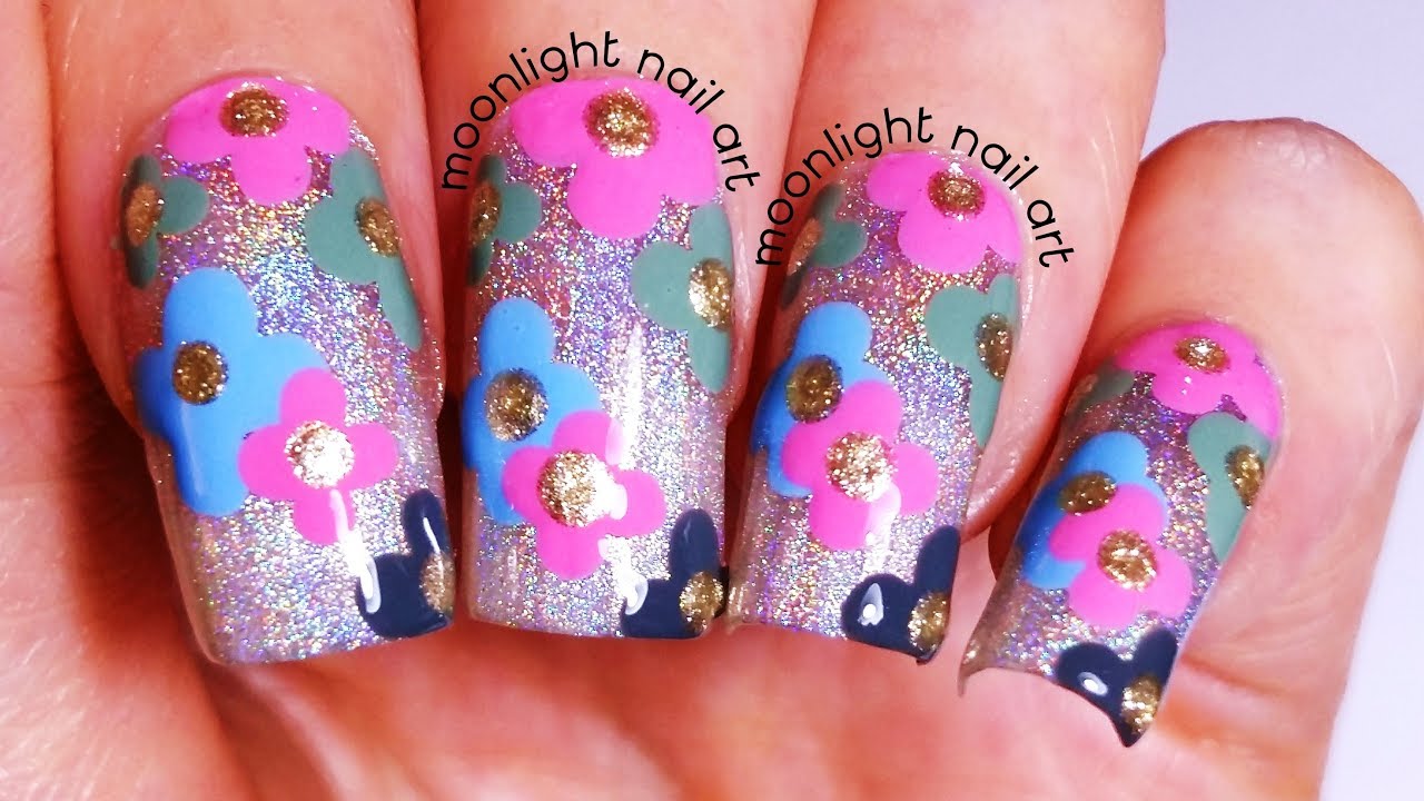 Easy Floral Dotting Tool Nail Design: Colorful Flowers on Holo Silver ...