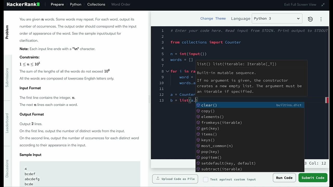Hackerrank Python Solution #5 Collections - Python: WordOrder - YouTube
