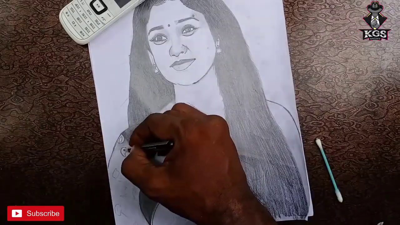 Nayanthara pencil drawing| for beginners - YouTube