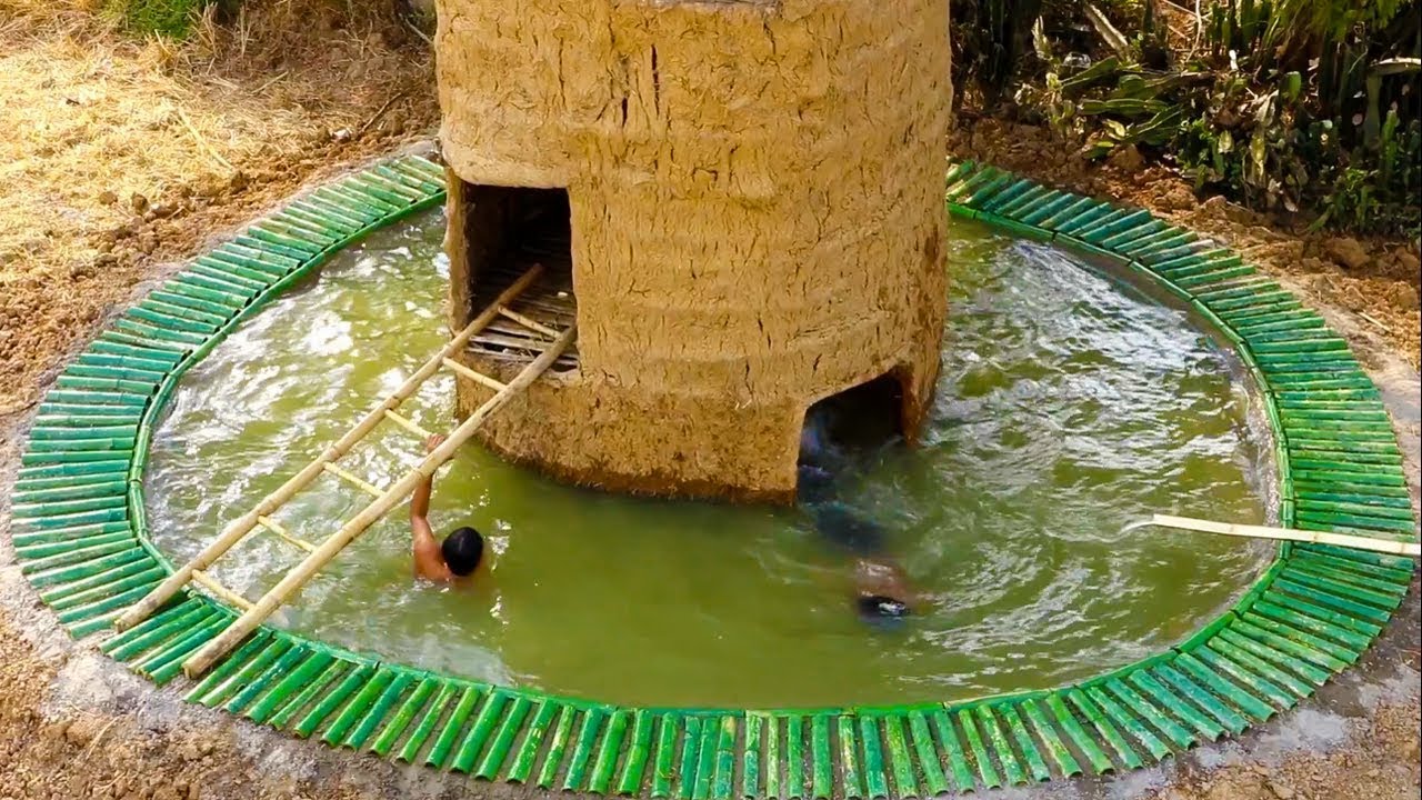 Build two - story mud house & build swimming pool under two - story mud ...