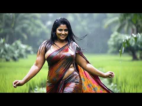 Hot South Mallu Aunty Rain Drenched Saree Look 😍 Tamil Romantic Melody
