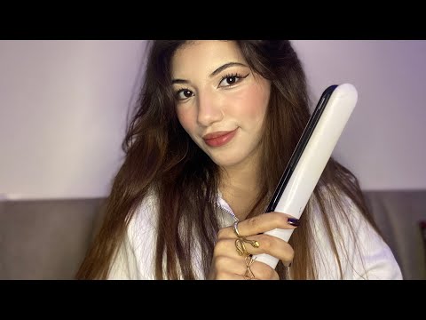 ASMR Straightening & Curling Your Hair with A Straightener 🪮🎀🤍(Fast & Aggressive - No Talking) 