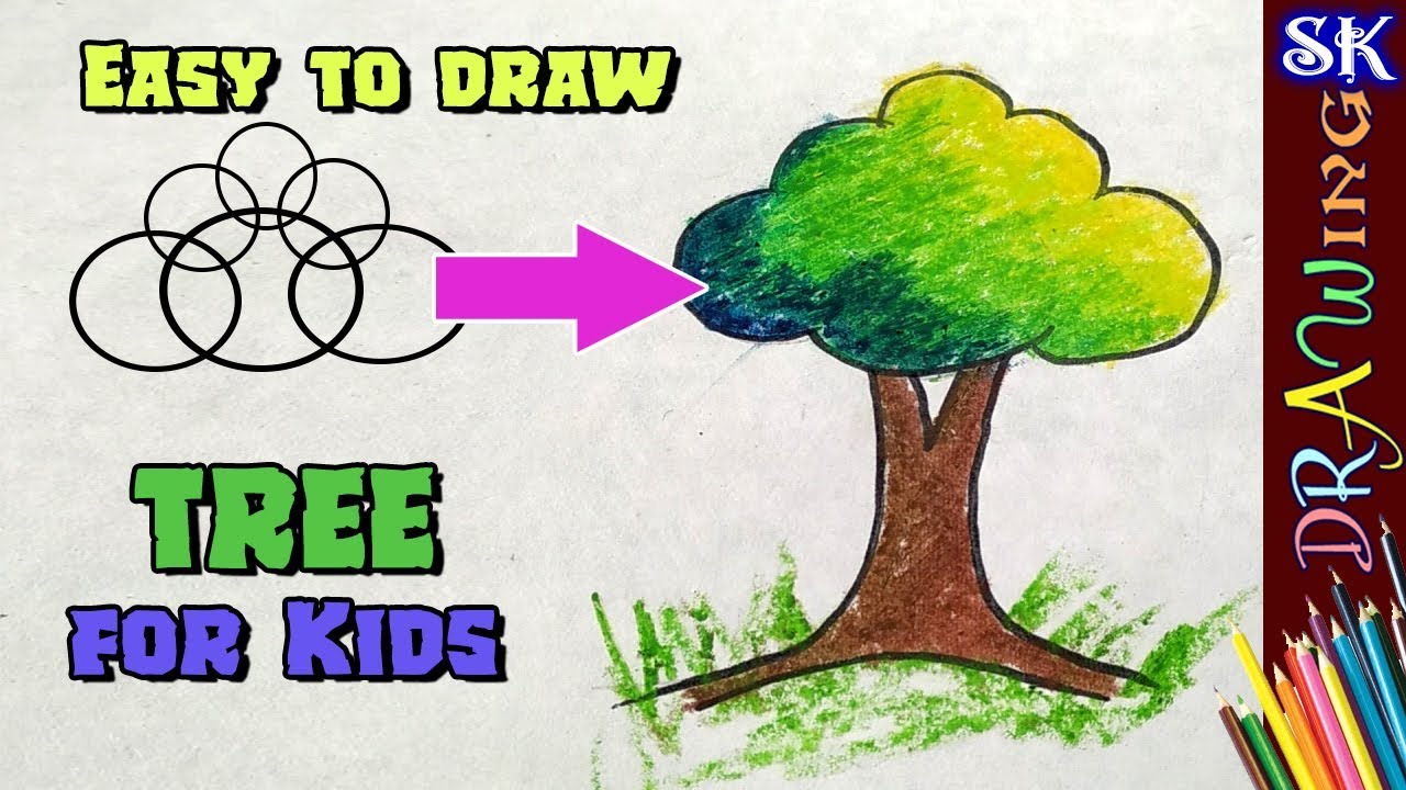 Easiest process to draw Tree for Kids | Super easy Tree Drawing - YouTube