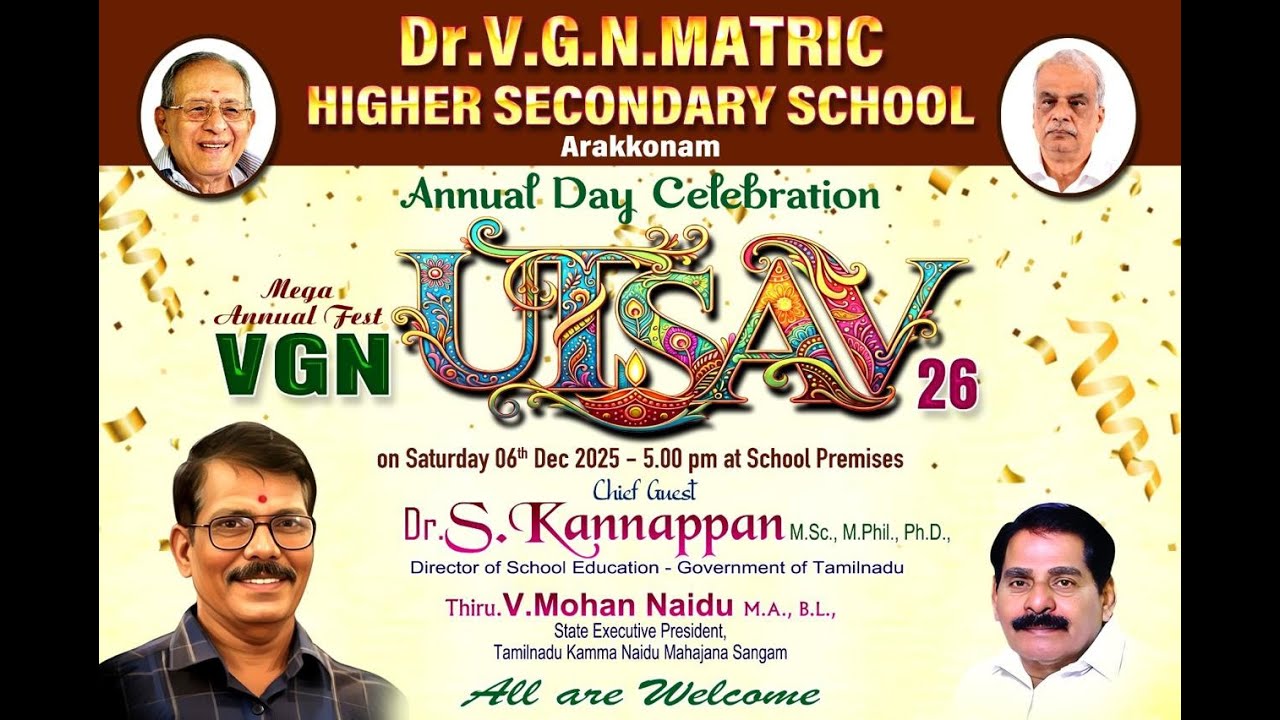 🔴LIVE : Dr.V.G.N. Matric Hr Sec School Annuval Day Celebration UTSAV ...