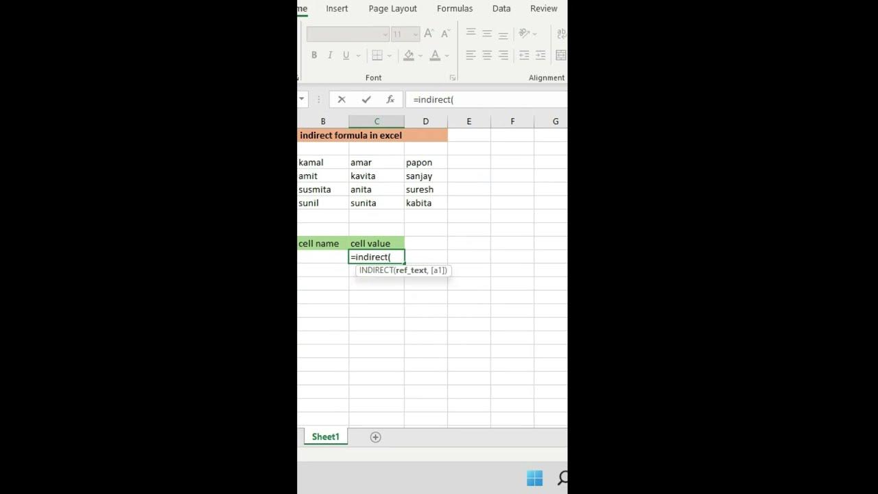 INDIRECT FORMULA IN MS EXCEL - YouTube