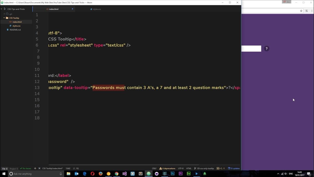 CSS Tips & Tricks #3 - CSS-only Tooltip - YouTube