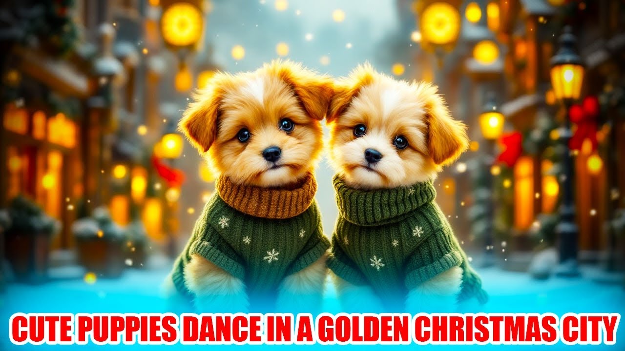 Cute Puppies Dance in a Golden Christmas City | Pet Dancing | Adorable ...