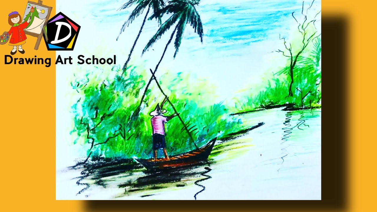 How to draw landscape / scenery of beautiful nature. Step by step ...