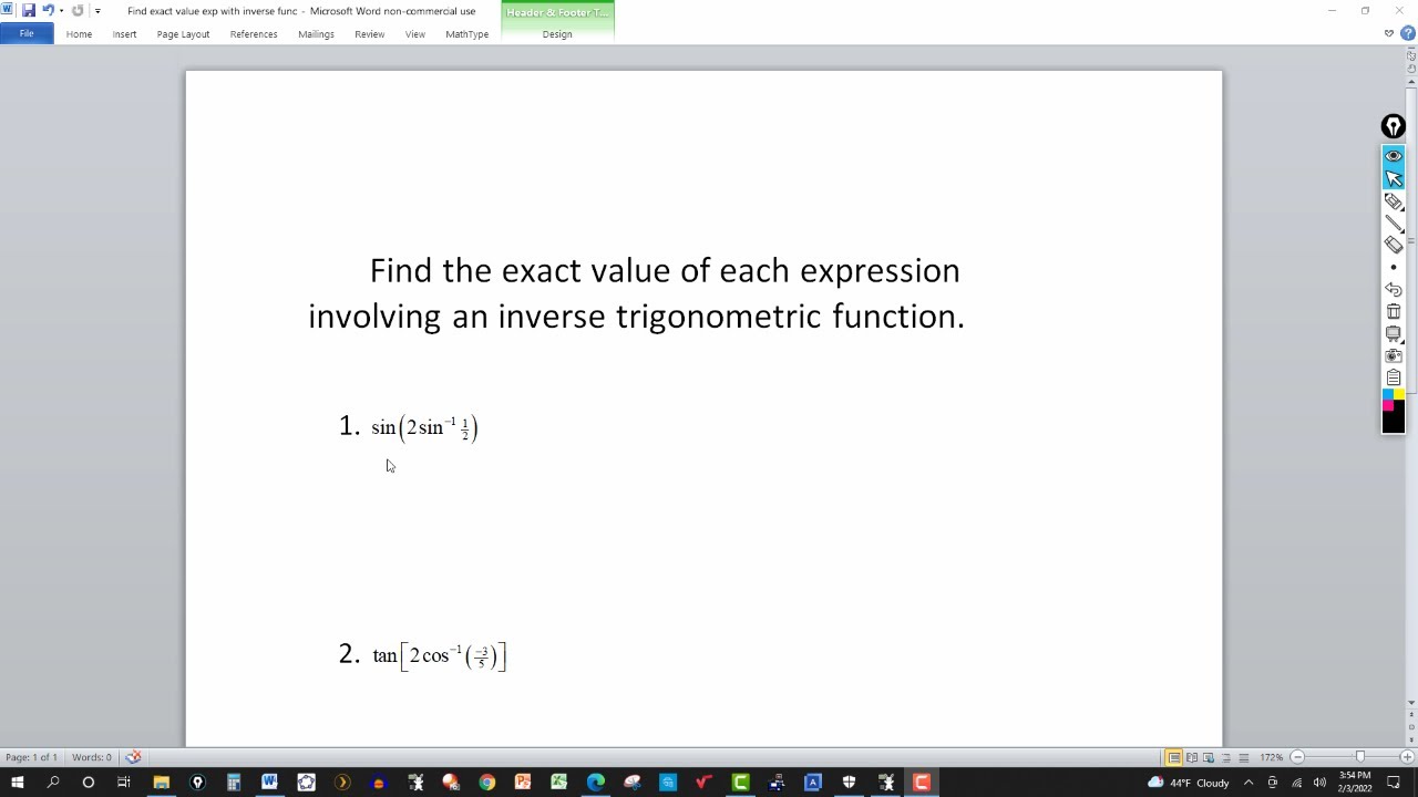 Finding the Exact Value of an Expression Involving Inverse ...