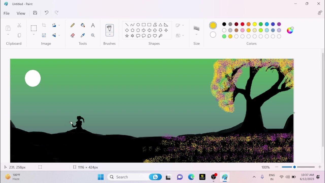 How to draw a drawing in computer ms paint girl & tree 3d animation ms ...