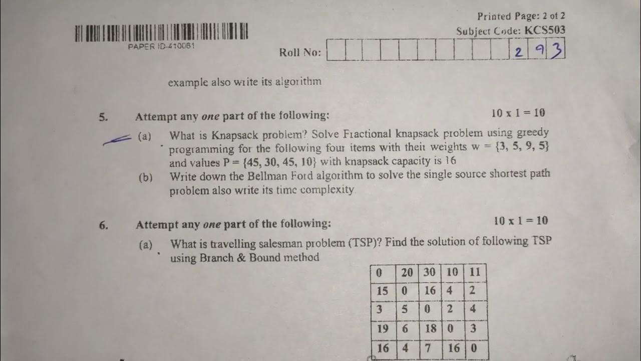 Design and Analysis of Algorithm | Ques Paper | 5 sem BTech | AKTU Lucknow | 2021-22 | KCS503 ...