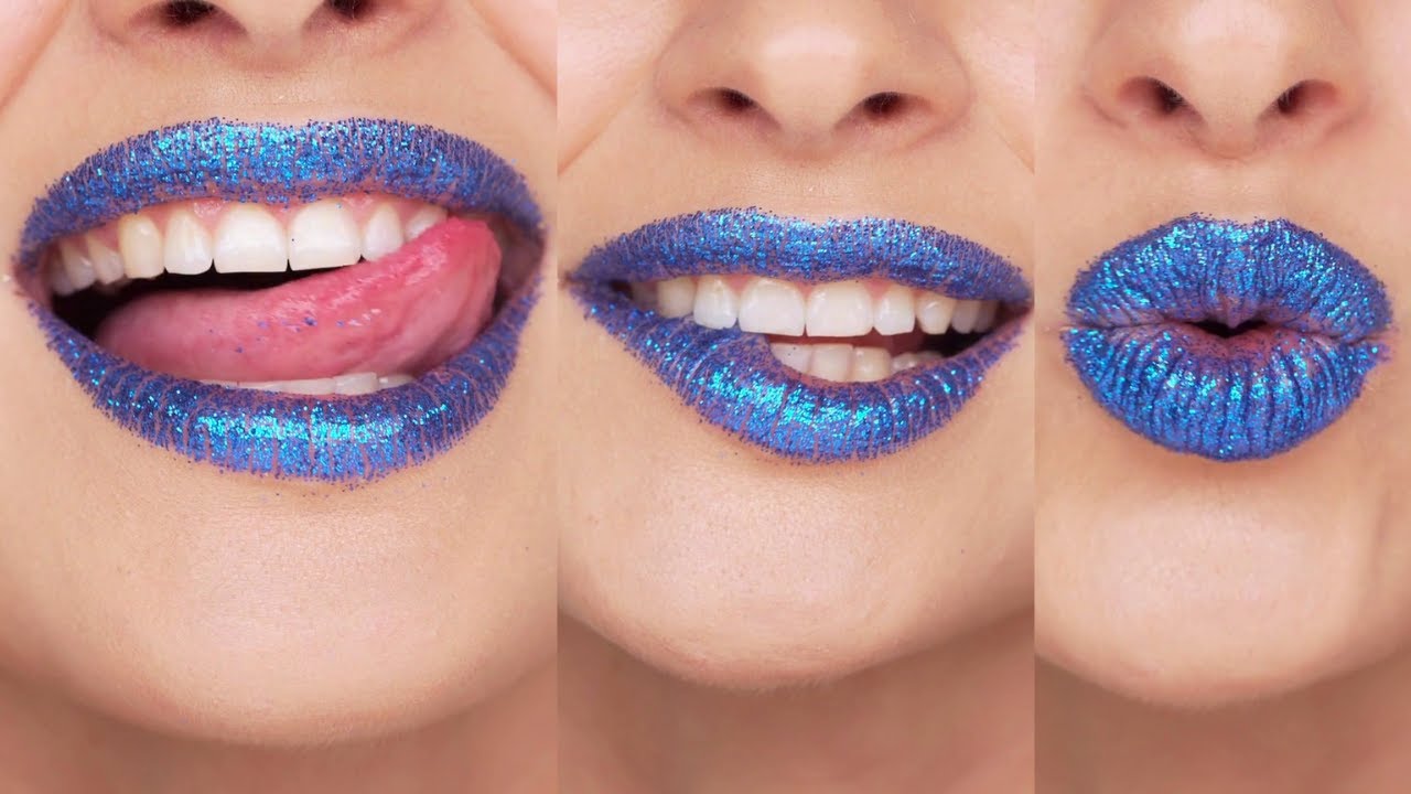 Vibrant Blue Sparkling Lips Closeups and Mouth Play - YouTube