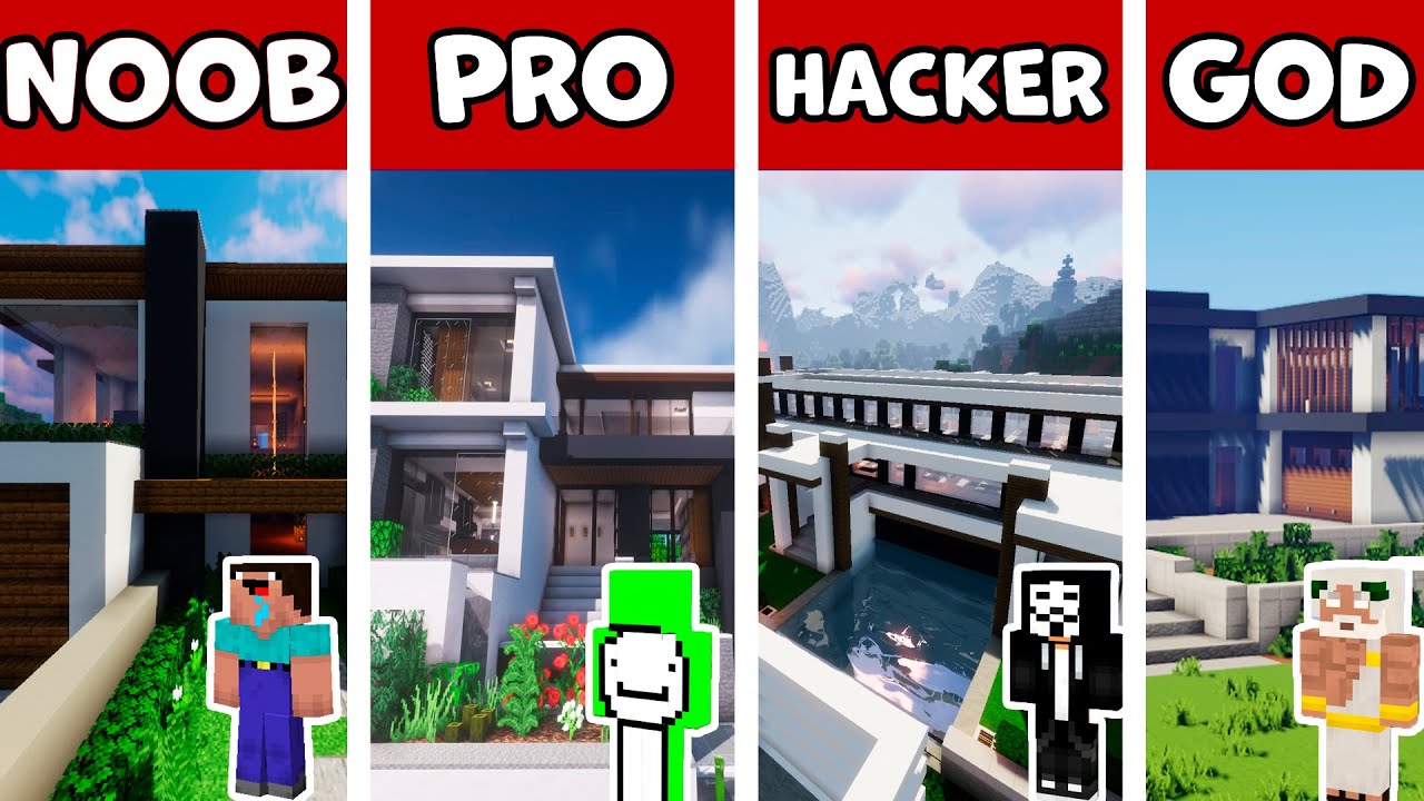 Minecraft Battle : Family Modern House Build Challenge / Noob Vs Pro Vs ...