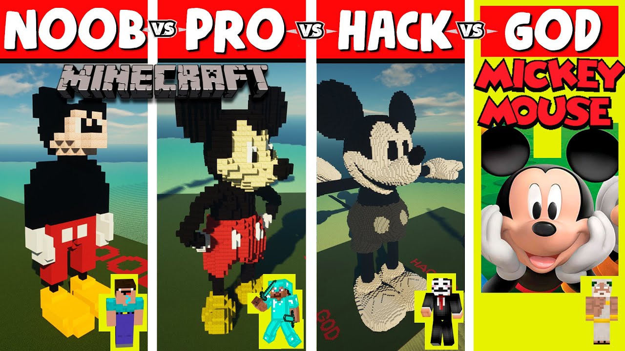 Minecraft Battle: NOOB vs PRO vs HACKER vs GOD: Mickey Mouse build ...