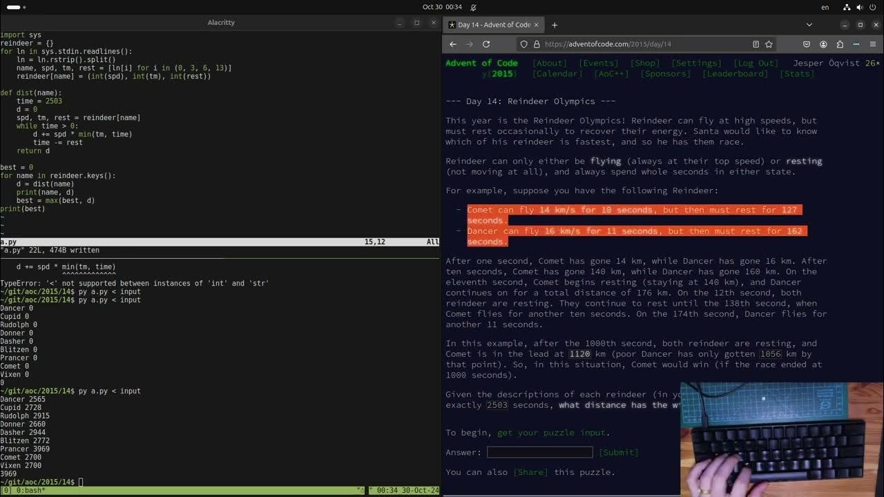 Python Coding: Advent of Code 2015 day 14 - YouTube